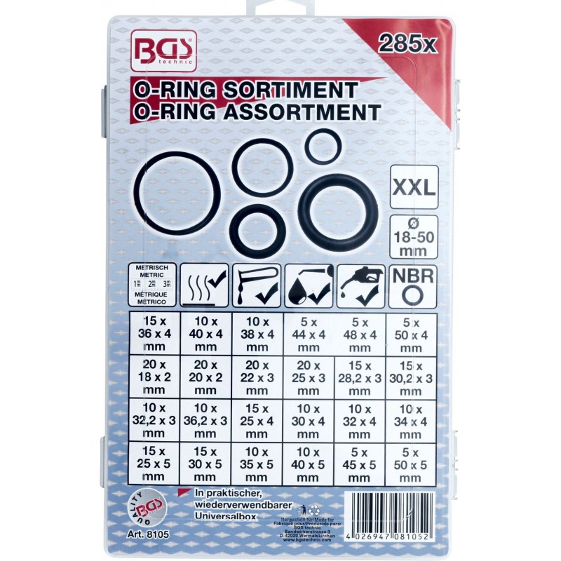 O-ring kit 18 - 50mm 285 pieces